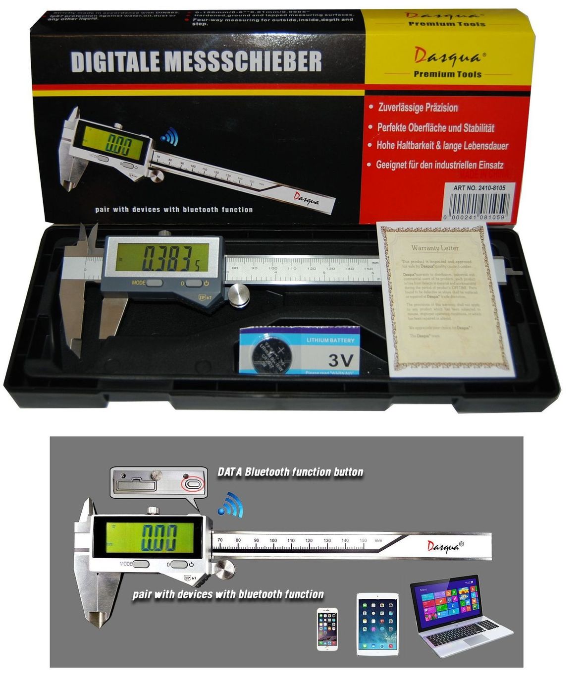 Dasqua Bluetooth Digital Caliper 6" / 150 mm | Chronos Engineering Supplies
