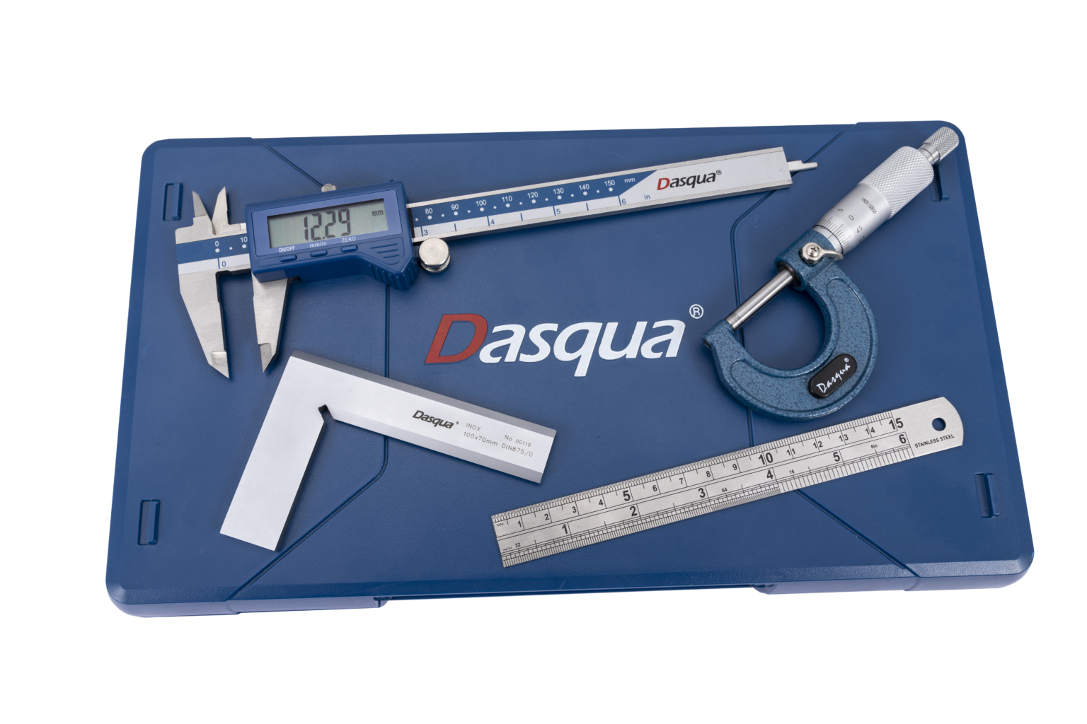 Dasqua 4pc Precision Measuring Set Digital Caliper, Micrometer, Square ...