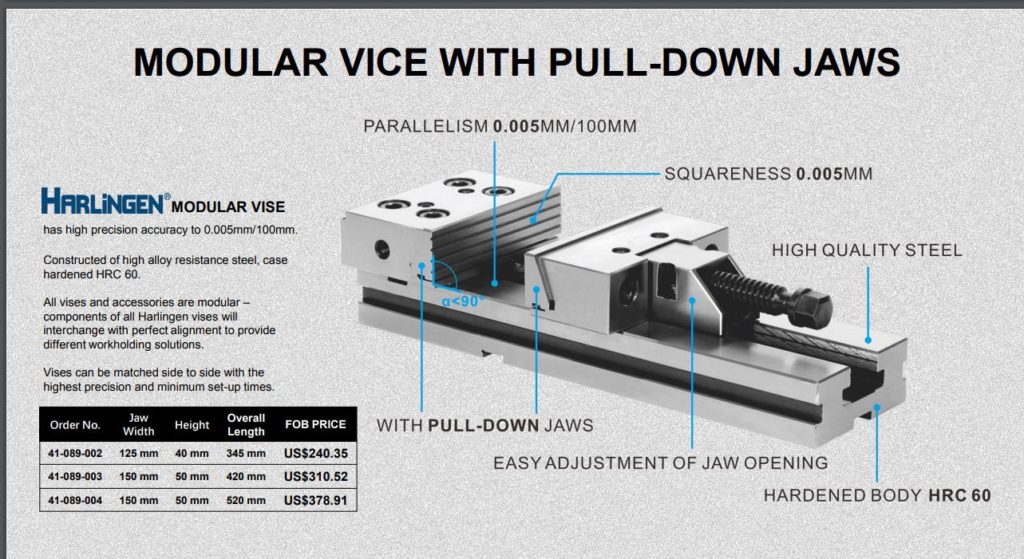 HARLINGEN 150mm MODULAR VICE WITH PULL DOWN JAWS - Chronos Engineering Supplies