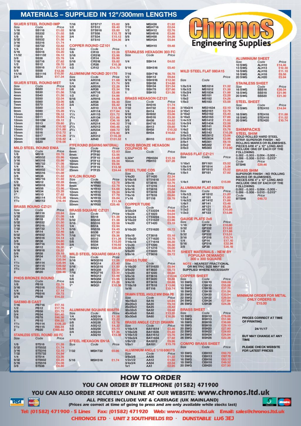Our Complete Raw Material List in PDF Format | Chronos Engineering Supplies